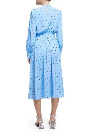 RIVER ISLAND Polka Dot Belted Long Sleeve Midi Dress