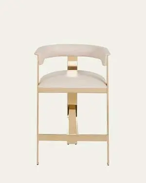 INTERLUDE HOME Darla Brass & Leather Counter Stool, 26 - Cream