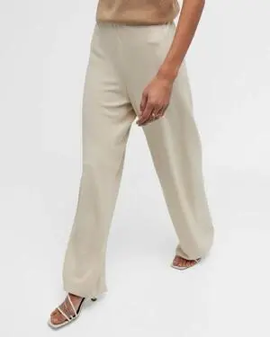 Vince High-Waist Wide-Leg Bias Pants Beige