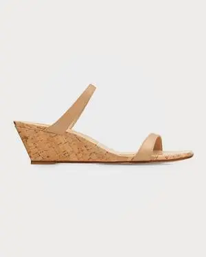 STUART WEITZMAN Aleena Cork Wedge Slide Sandals - Adobe