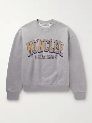 Moncler Glittered Logo-print Cotton-jersey Sweatshirt - Gray