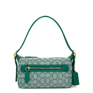 Coach Signature Logo-Jacquard Canvas Shoulder Bag - Green