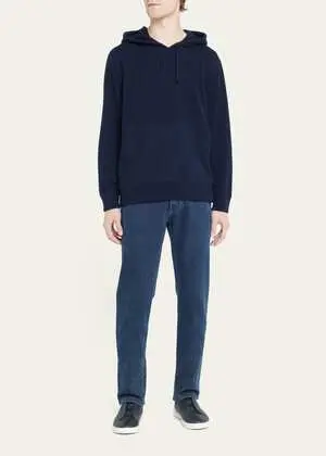 Zegna Men's Cashmere Drawstring Hoodie - Nvy Sld