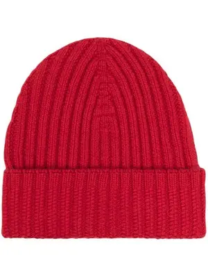 BARRIE Ribbed Cashmere Beanie - Red