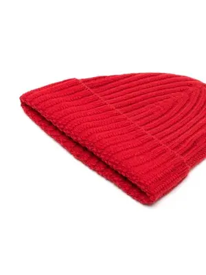 BARRIE Ribbed Cashmere Beanie - Red