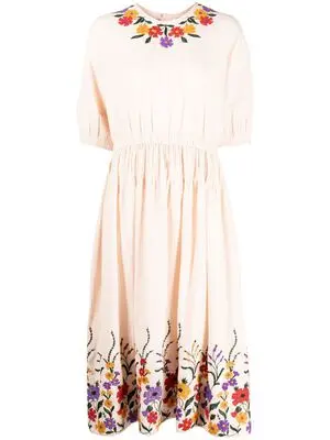 You Must Create Embroidered Crinkle Midi Dress