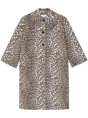 GANNI Leopard Print Mid-length Coat