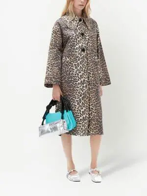 GANNI Leopard Print Mid-length Coat