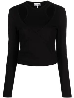 GANNI - Ribbed Jersey Wrap Blouse