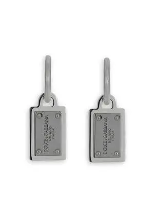 Dolce & Gabbana Logo-tag Drop Earrings - Silver