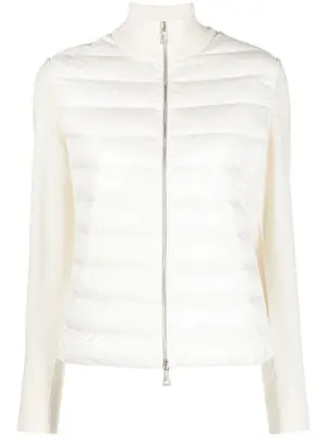Moncler Quilted Knit-panel Zip-up Jacket - White