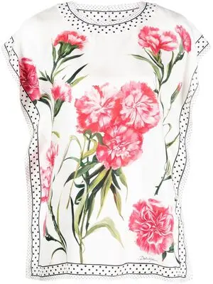 Dolce & Gabbana Floral-print Silk Blouse - White