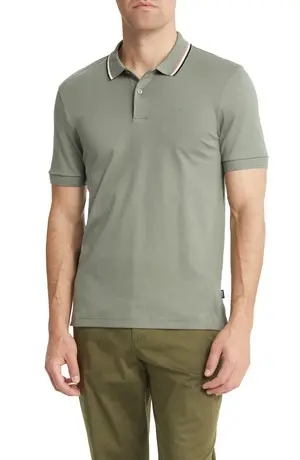 BOSS Penrose Tipped Polo Open Green
