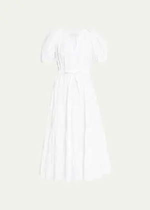 Ulla Johnson Ulla Johnson Olina Tiered Puff-Sleeve Midi Dress - Blanc