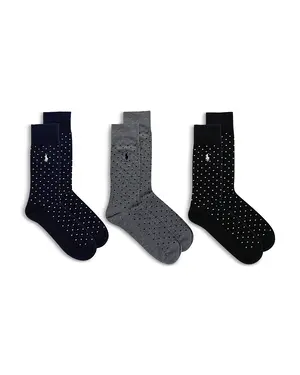 Ralph Lauren Dot Crew Socks, Pack Of 3 Navy Assorted