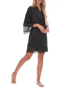 Flora Nikrooz Gabby Satin Kimono Robe - Black