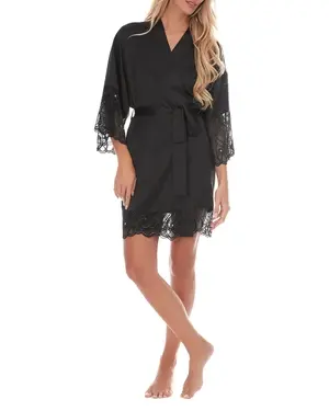Flora Nikrooz Gabby Satin Kimono Robe - Black