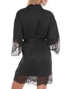 Flora Nikrooz Gabby Satin Kimono Robe - Black