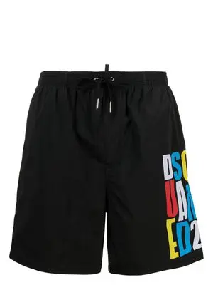 Dsquared2 Logo Print Drawstring Swim Shorts - Black
