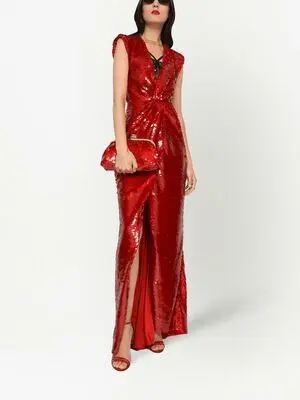 Dolce & Gabbana Sequin-embellished Draped Gown - Red