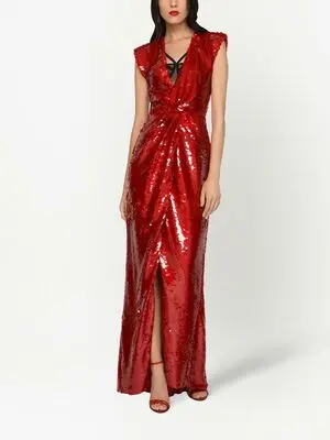Dolce & Gabbana Sequin-embellished Draped Gown - Red