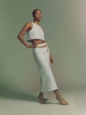 REFORMATION Petites Layla Linen Midi Skirt - Ivory