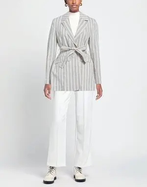 SUOLI Striped Blazer With Belt - Beige