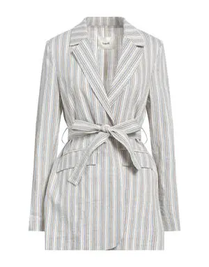 SUOLI Striped Blazer With Belt - Beige