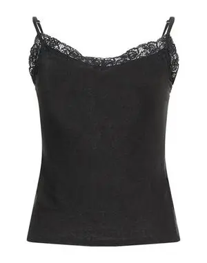 120% Lino Lace-trimmed Linen Tank Top - Black
