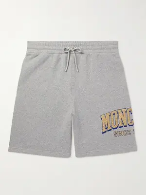 Moncler Straight-leg Logo-print Cotton-jersey Drawstring Shorts - Gray