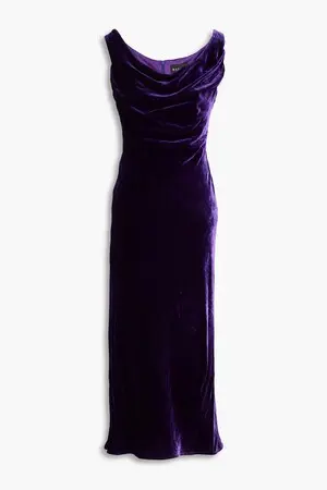 RASARIO Draped Velvet Midi Dress - Violet