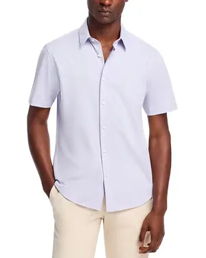 Theory Irving Short-sleeve Shirt In Structure Knit Soft Iris