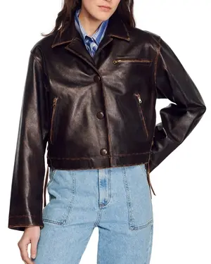 Sandro Jude Leather Jacket - Black Brow