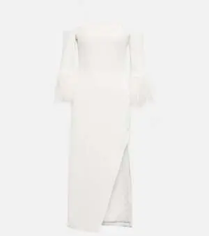 David Koma Feather-trimmed Midi Dress - White