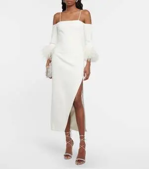 David Koma Feather-trimmed Midi Dress