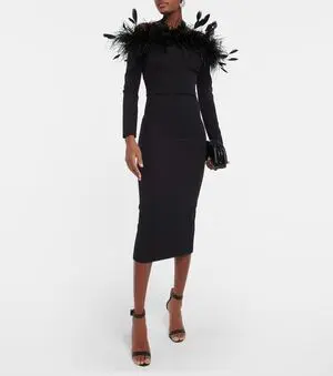Safiyaa Feather-trimmed Midi Dress
