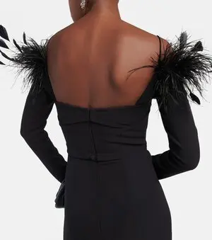 Safiyaa Feather-trimmed Midi Dress