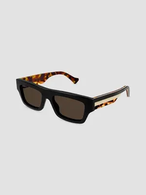 Gucci Web Studi 55mm Acetate Rectangular Sunglasses - Black Multi