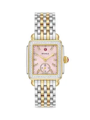 Michele Women's Deco Mid Two-Tone 18K Gold-Plated Diamond Watch - Gold