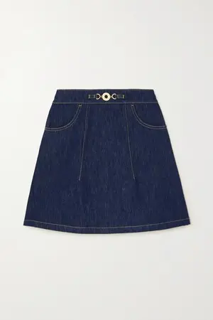 PATOU Embellished Topstitched Denim Mini Skirt - Blue