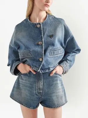 Prada Triangle-logo Denim Shorts