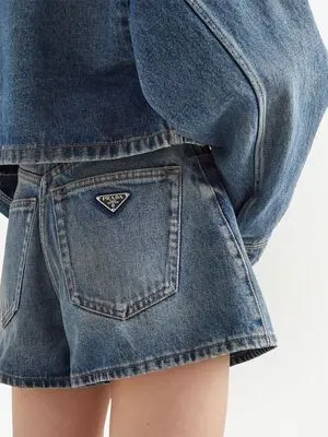 Prada Triangle-logo Denim Shorts