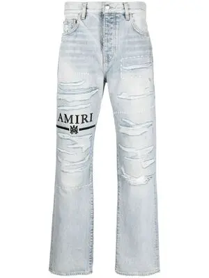 Amiri Logo-embroidered Ripped Jeans