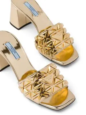 Prada 65mm Metallic-effect Studded Mules
