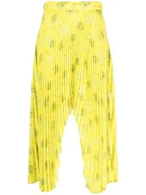 Rokh Arch Pleated Midi Skirt - Yellow