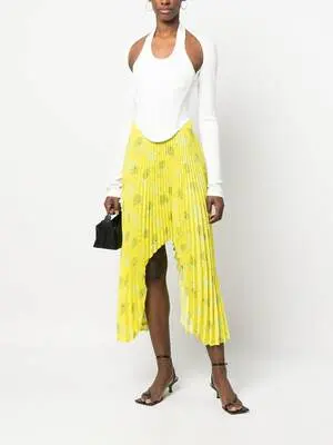 Rokh Arch Pleated Midi Skirt - Yellow