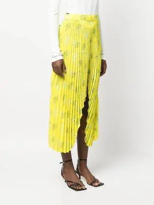 Rokh Arch Pleated Midi Skirt - Yellow
