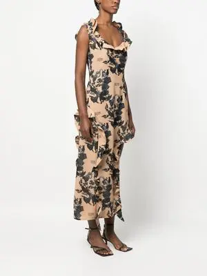 Rokh Ruffle Detail Long Dress - Neutrals