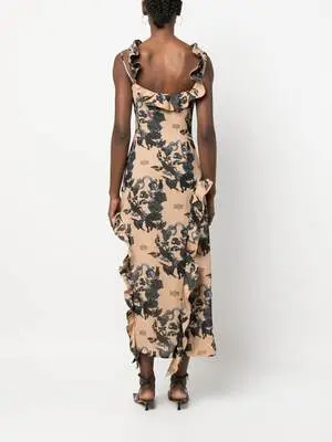 Rokh Ruffle Detail Long Dress - Neutrals