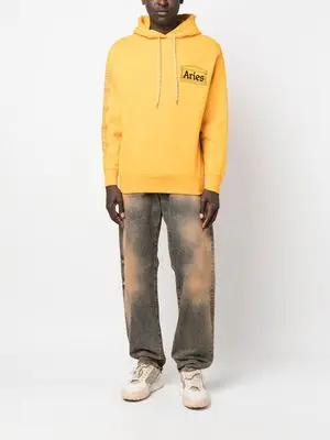 Aries Embroidered-logo Pullover Hoodie - Yellow